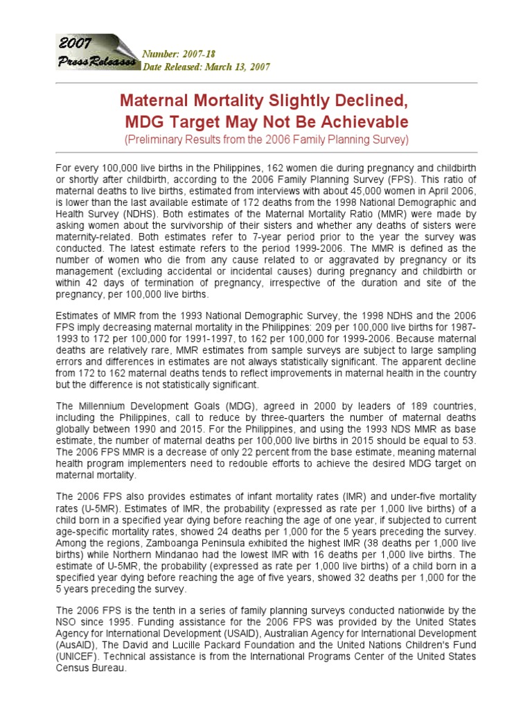 2006 FPS NSO Press Release | PDF | Maternal Death | Environmental ...