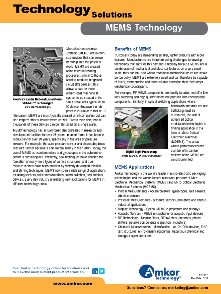 MEMS Technology: Solutions | PDF | Microelectromechanical Systems ...