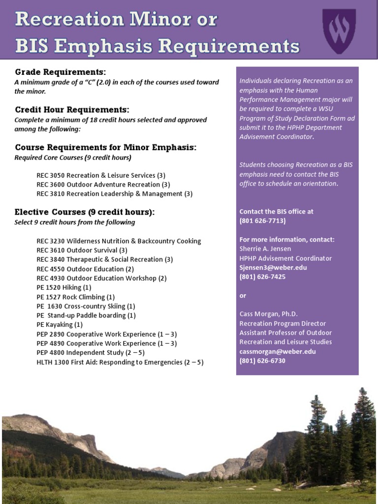 WSU Recreation Minor Requirements | PDF | Recreation | Wilderness
