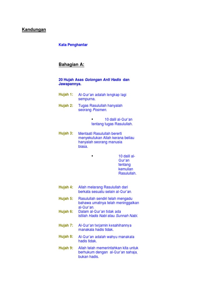 Jawapan Kepada Golongan Anti Hadis