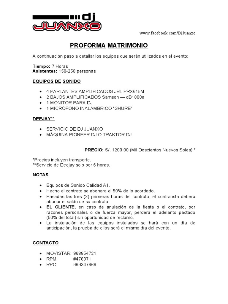 Proforma Boda - Colan | PDF
