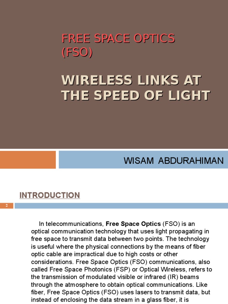 Free Space Optics | PDF | Wireless | Optical Fiber