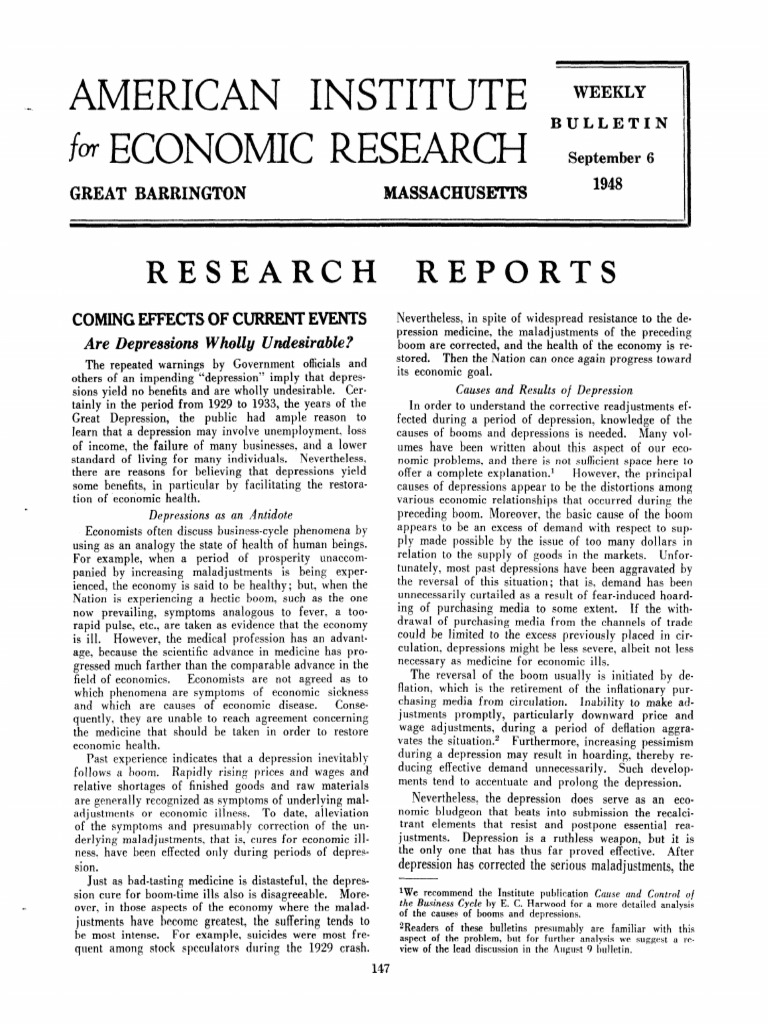 American Institute /or Economic Research | PDF | Great Depression ...