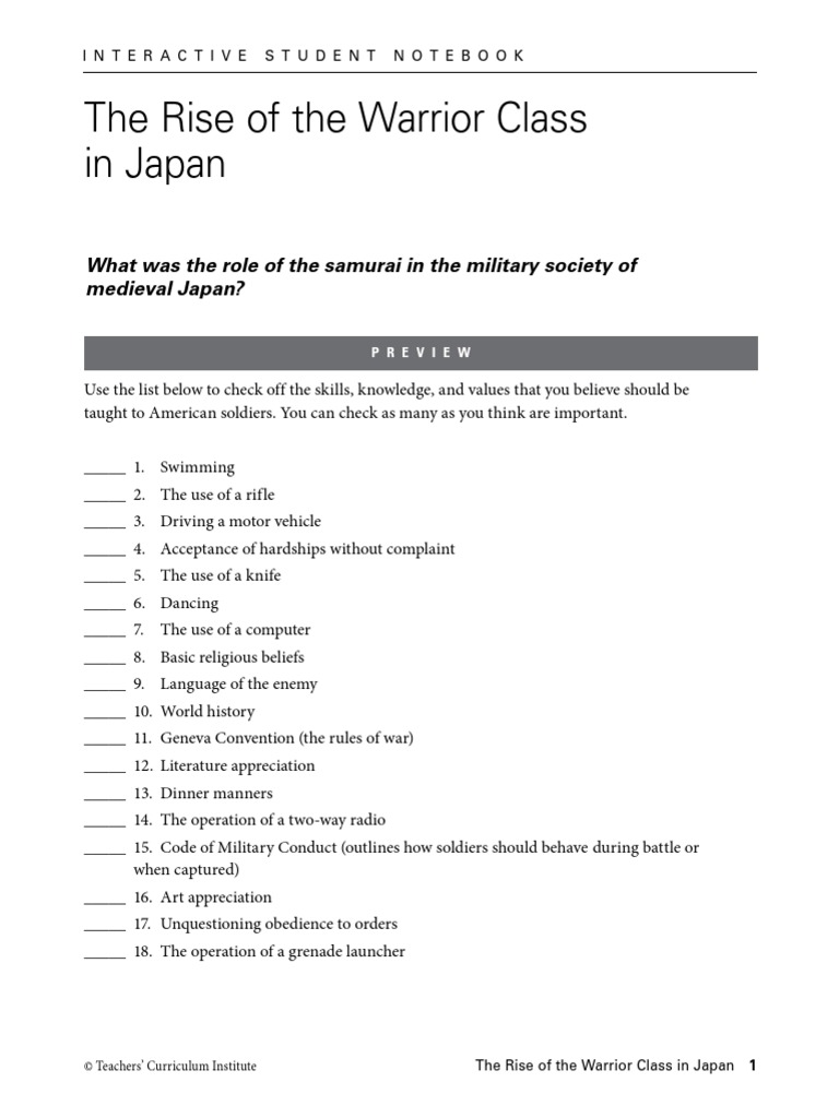 Japan Warrior Class Student Notebook | PDF | Samurai | Japan