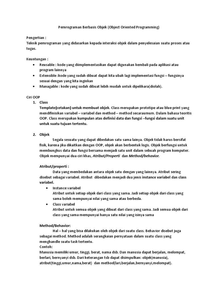Pemrograman Berbasis Objek | PDF | Metode & Bahan Ajar | Komputer