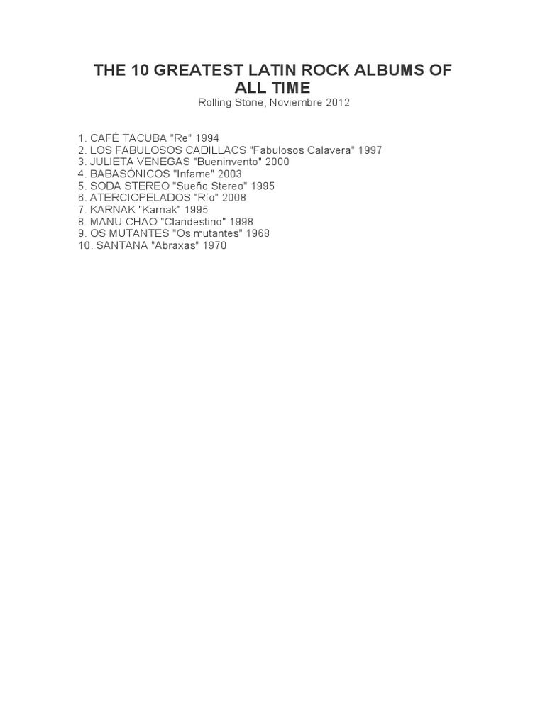 The 10 Greatest Latin Rock Albums of All Time | PDF | Grupos musicales ...
