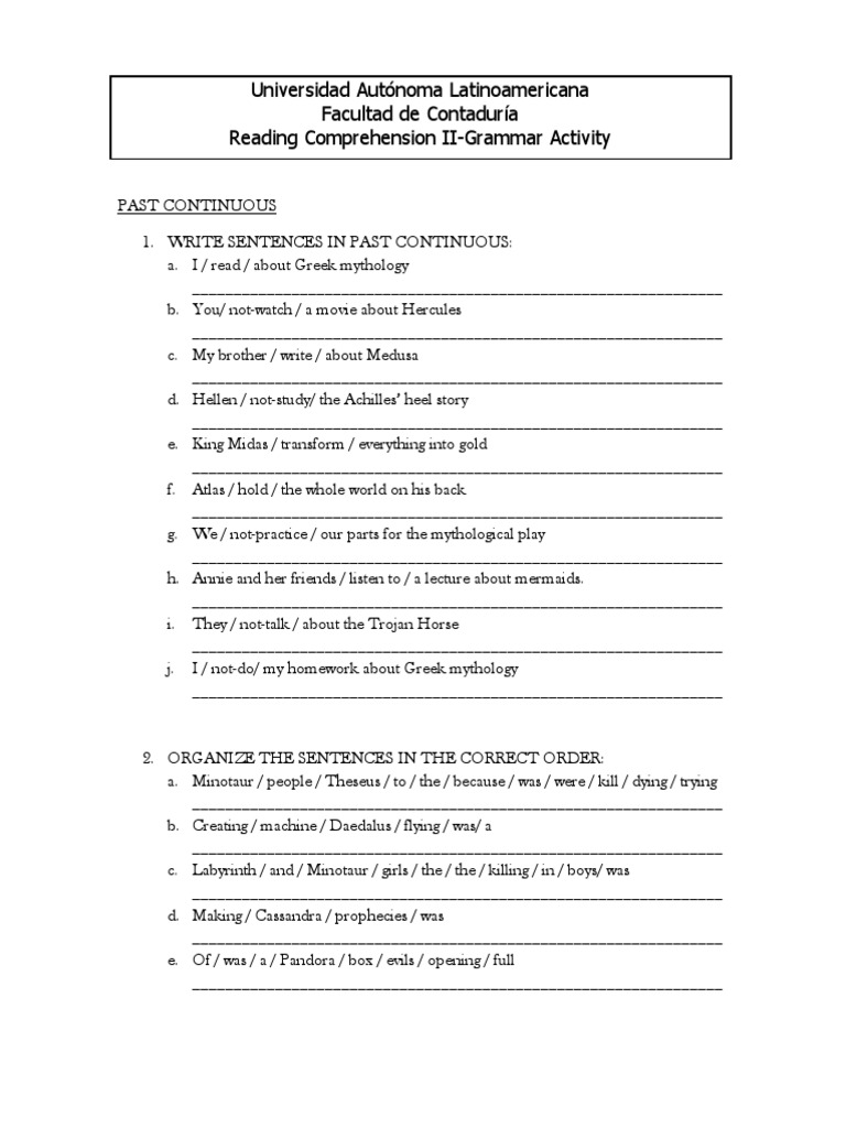 Past Continuous Grammar Exercises | PDF