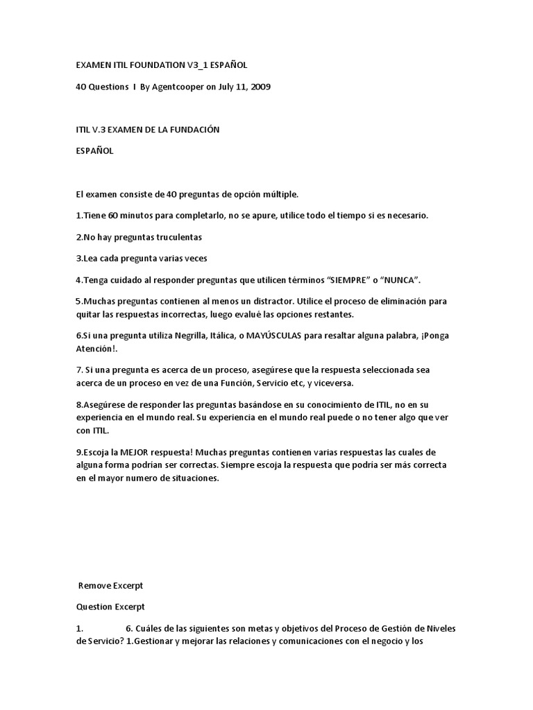 Examen Itil Foundation v1 | PDF | Proceso de desarrollo de software | Itil Examen Itil Foundation v1 | PDF | Proceso de desarrollo de software | Itil