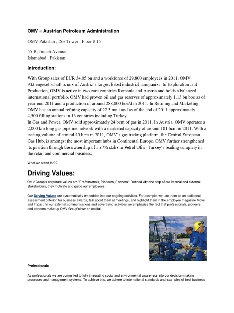 Driving Values:: OMV Pakistan, ISE Tower, Floor # 15 55-B, Jinnah ...