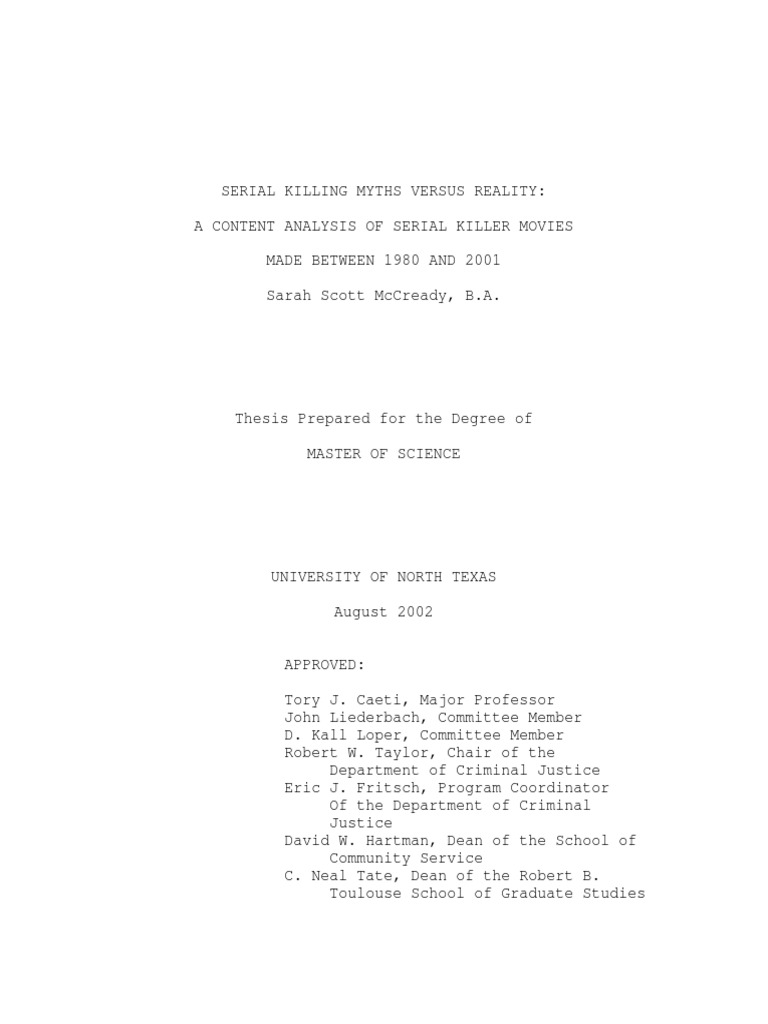 Thesis | PDF | Serial Killer | Offender Profiling