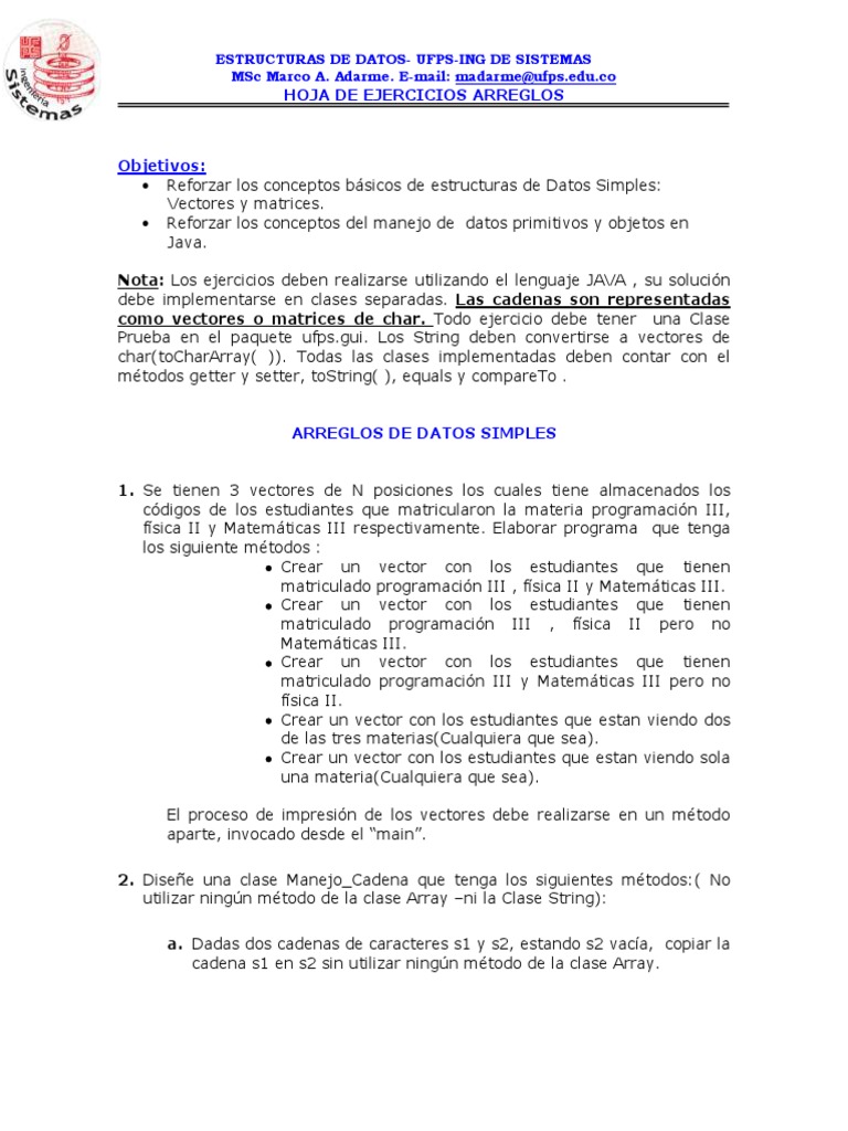 Ejercicios de Arreglos en Java | PDF | Cadena (informática) | Estructura de datos de matriz