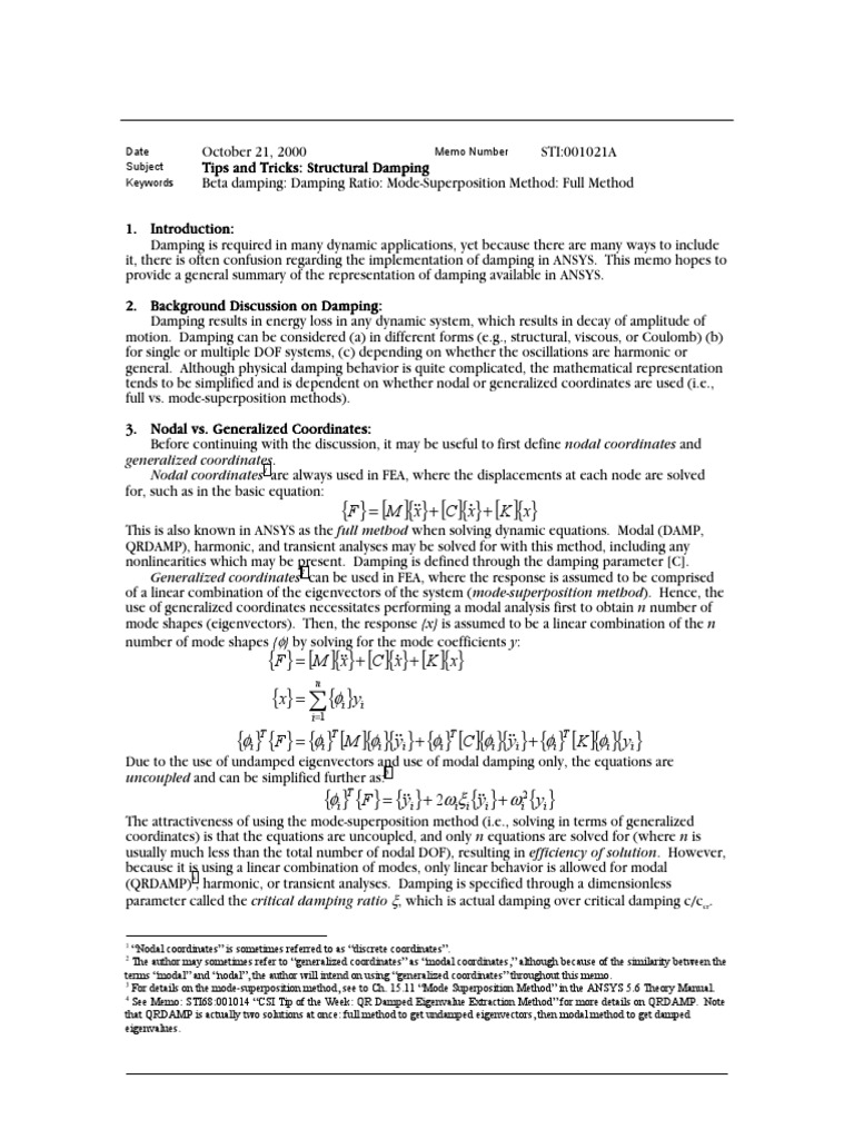 ANSYS Damping | PDF | Normal Mode | Friction