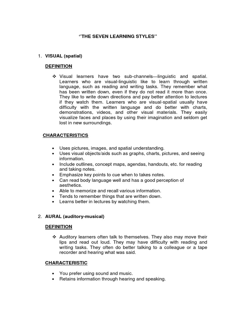 The Seven Learning Styles | PDF