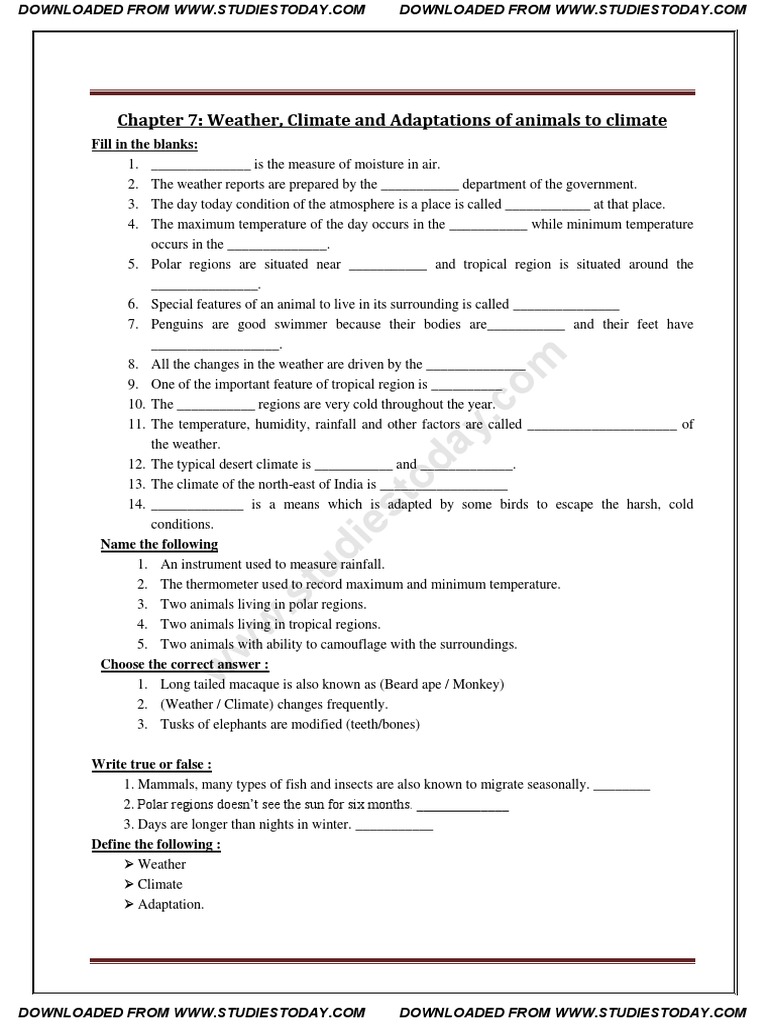 Weather and Climate Adaptations Quiz | PDF