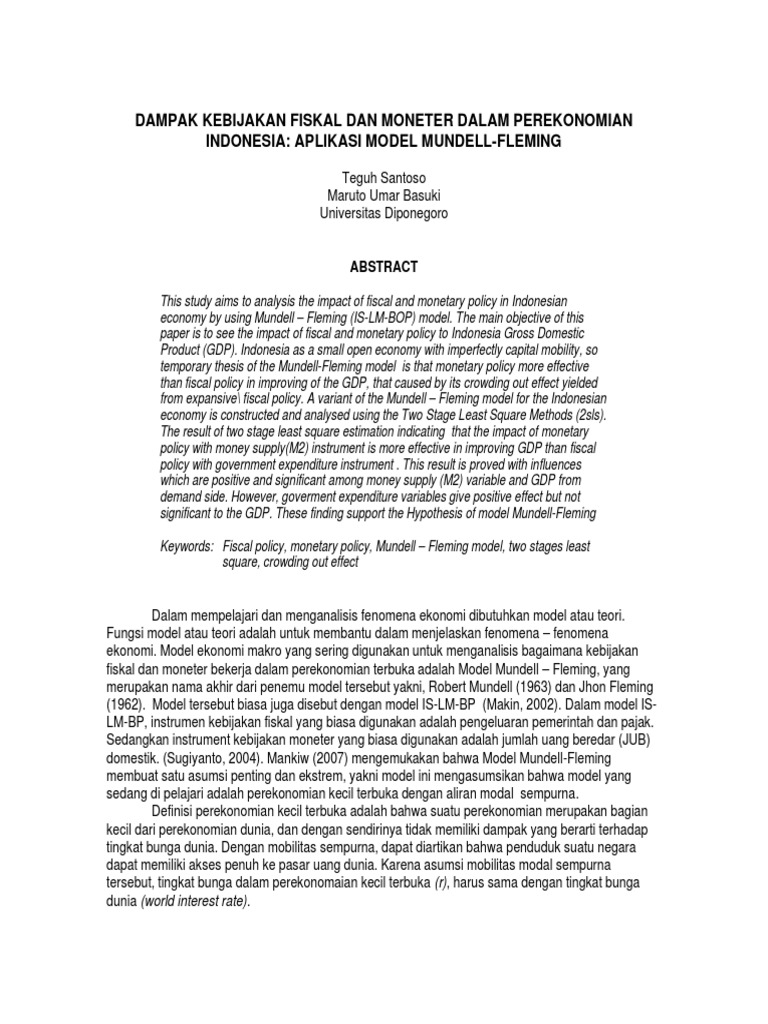 Dampak Kebijakan Fiskal Dan Moneter Di Indonesia | PDF