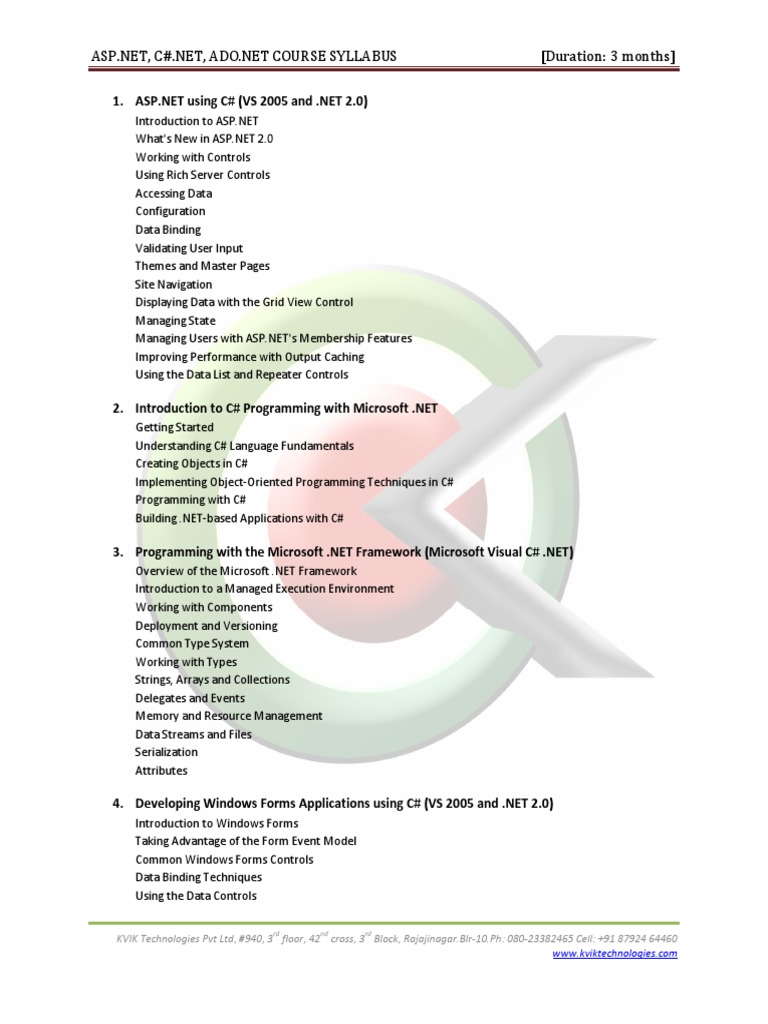 Dotnet Syllabus | PDF | C Sharp (Programming Language) | C (Programming ...