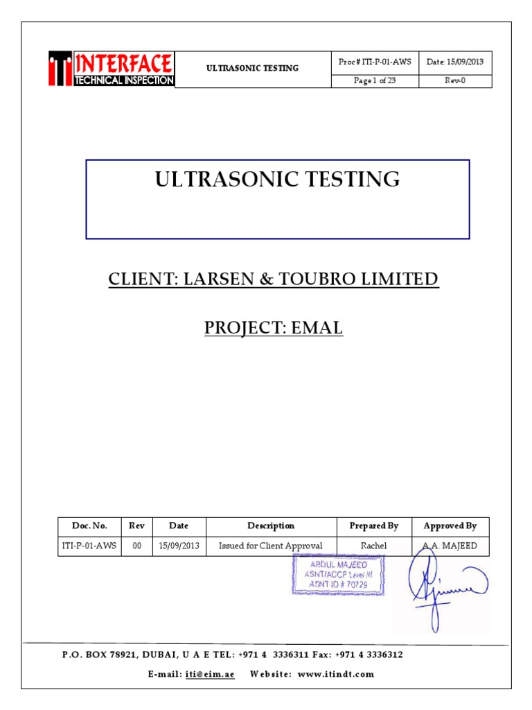 Ut Procedure Aws | PDF | Welding | Construction