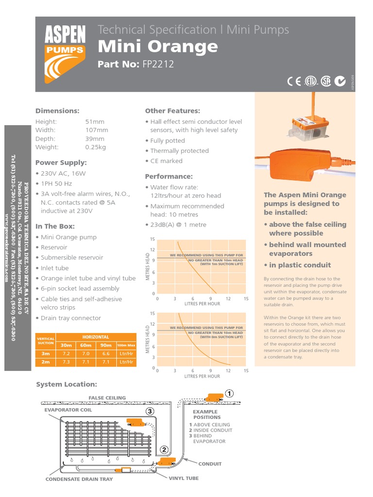 Technical Specifications for the Aspen Mini Orange Pump | PDF ...