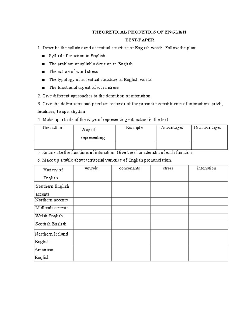 Phonetics Test on English Accents | PDF