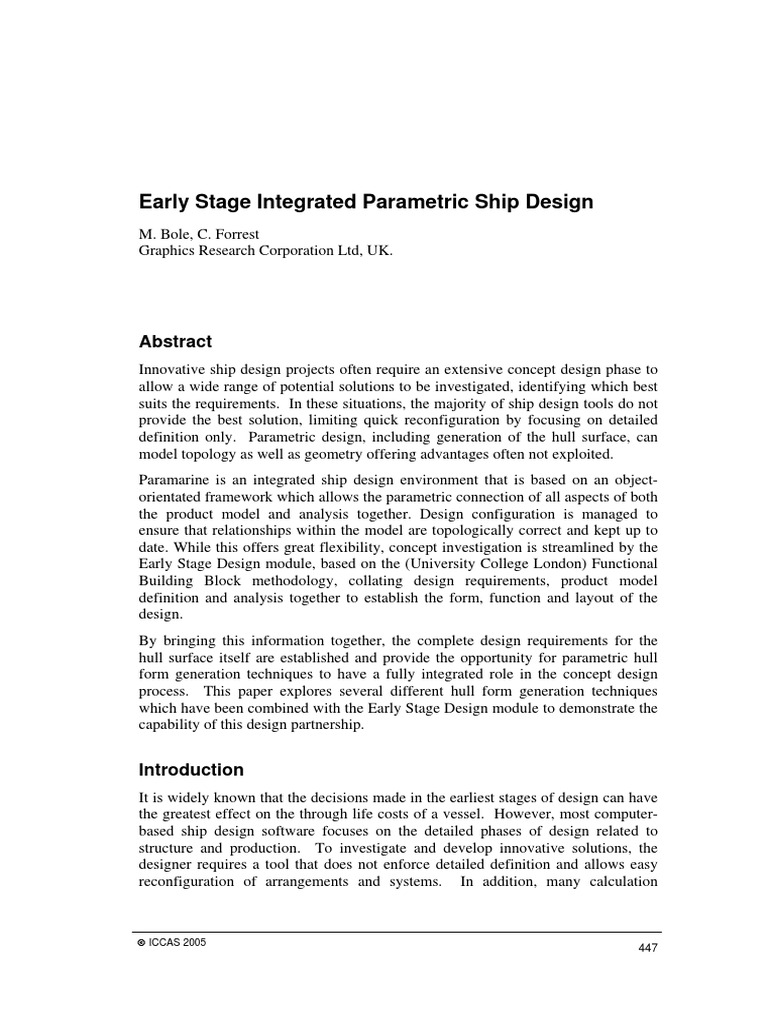 Early Stage Integrated Parametric Ship Design Pdf Pdf Naval Architecture Shape