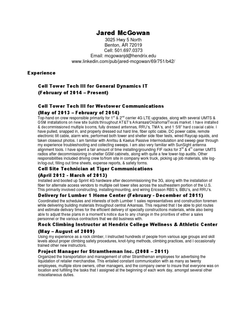 Résumé Jared Mcgowan Download Free Pdf Cable 4 G