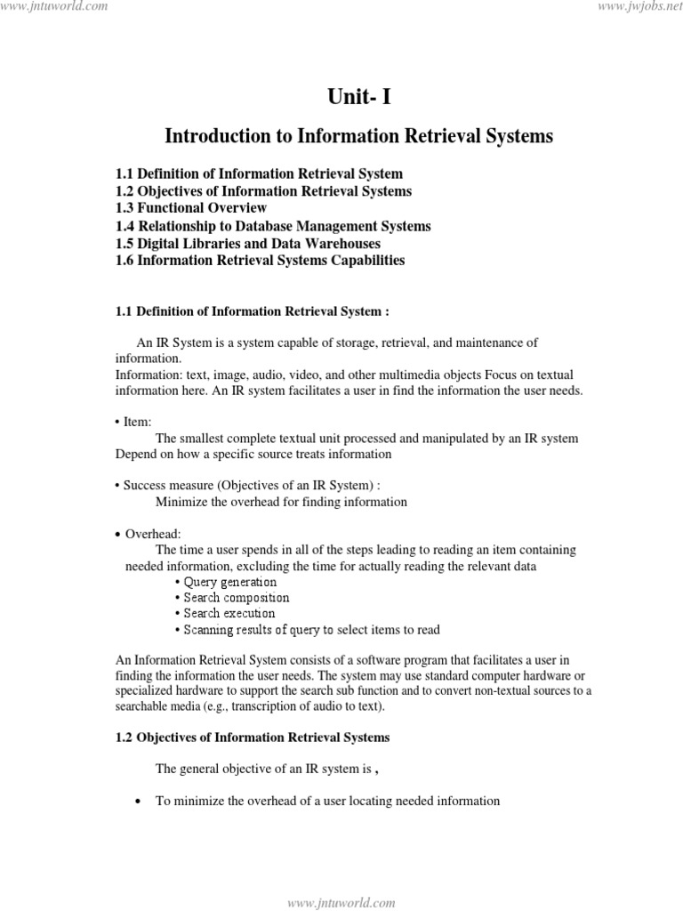 IRS Unit-1 | PDF | Information Retrieval | Database Index