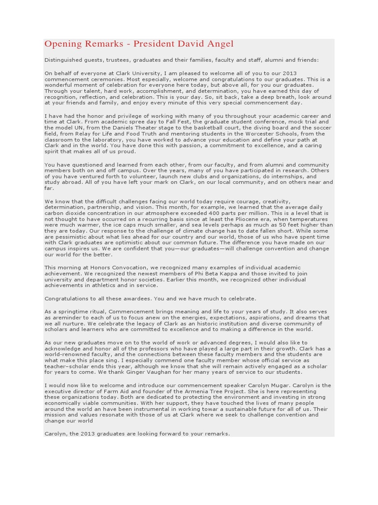 Opening Remarks (Grad) | PDF | Prayer | Love