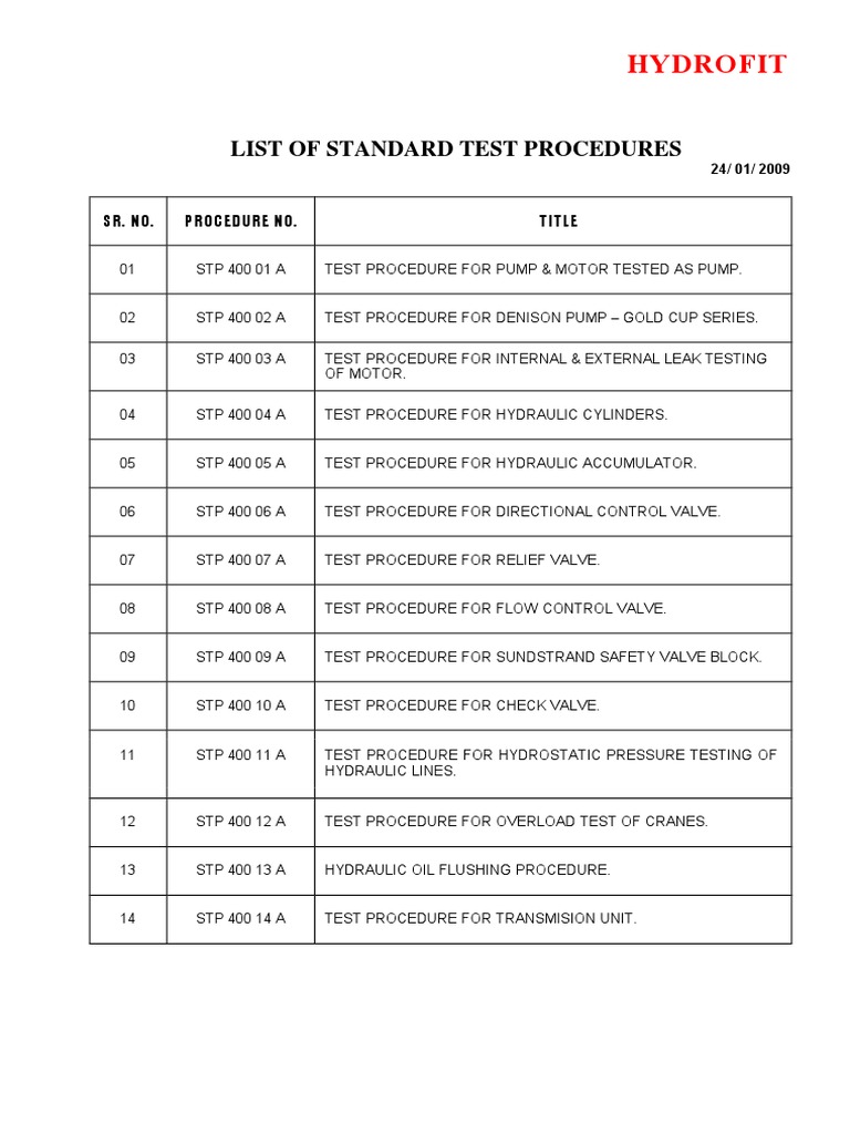 List of Standard Test Procedure Rev | PDF