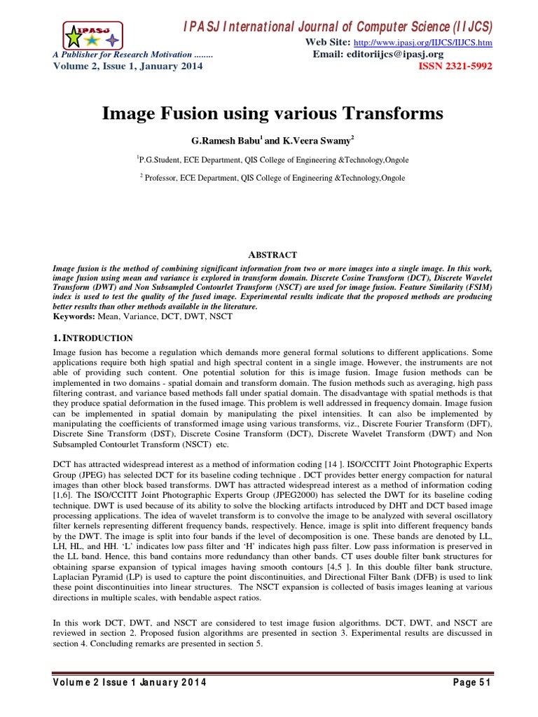 Image Fusion Using Various Transforms: IPASJ International Journal of Computer Science (IIJCS ...