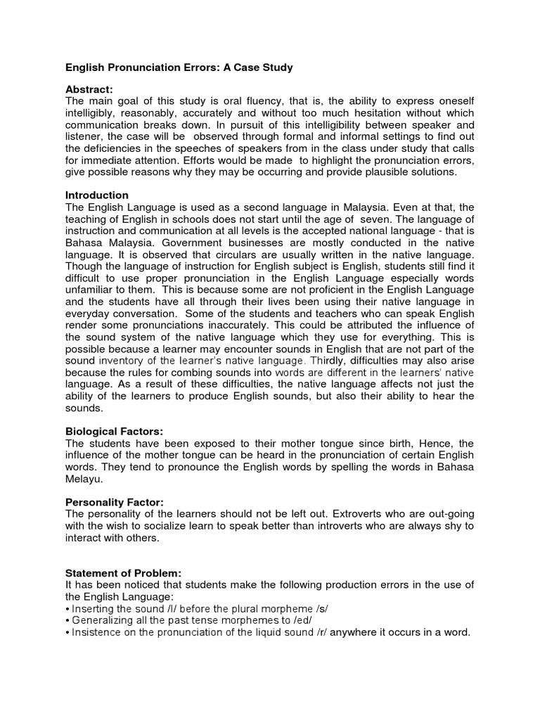 English Pronunciation Errors - CaseStudy (SMKAS) | PDF | English ...