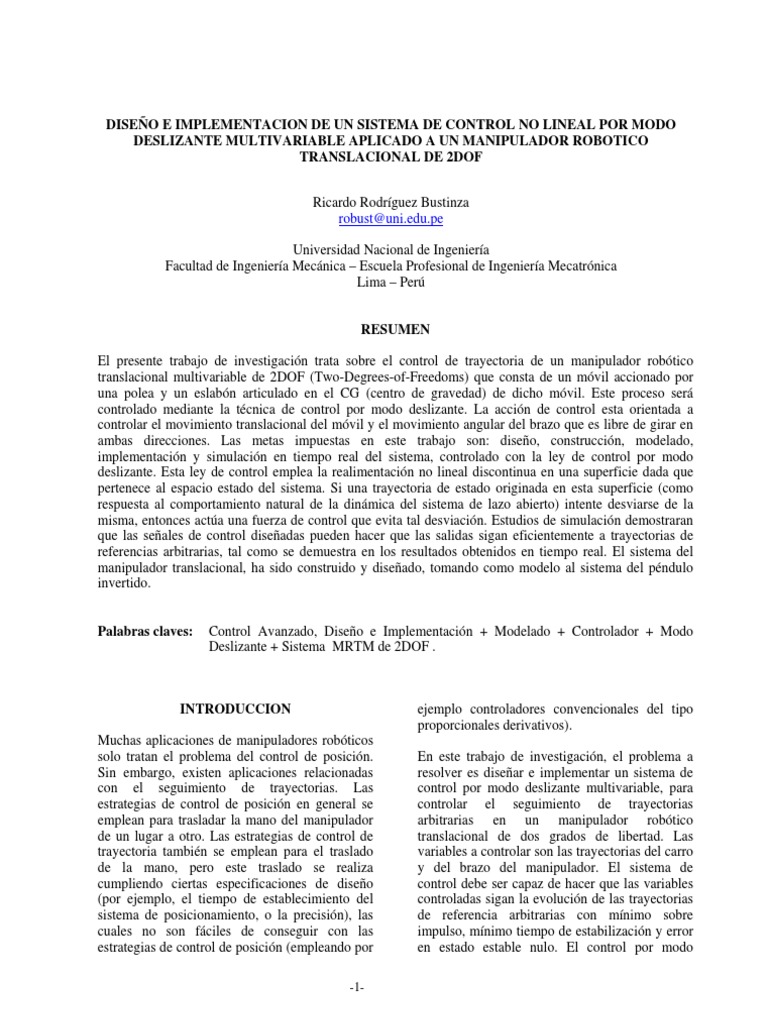 Control Deslizante Mrtm 2dof Pdf Sistema De Control Movimiento