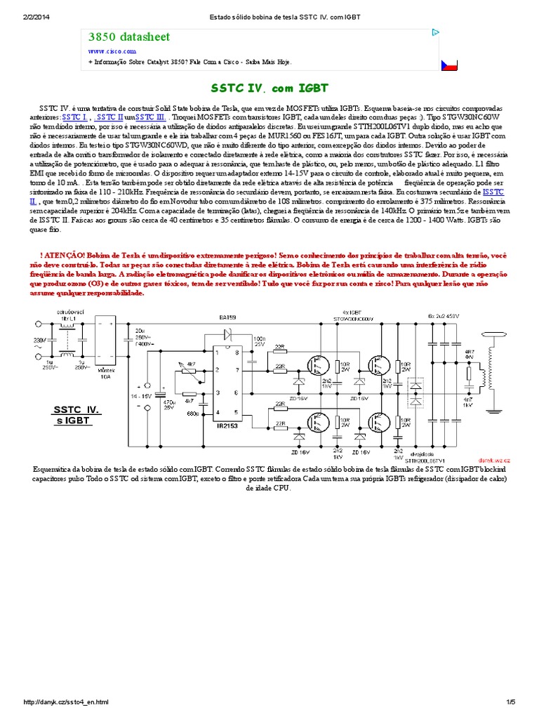 Solid State Tesla Coil SSTC IV Design Using IGBT Transistors | PDF ...