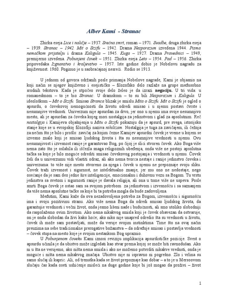 Alber Kami - Stranac | PDF