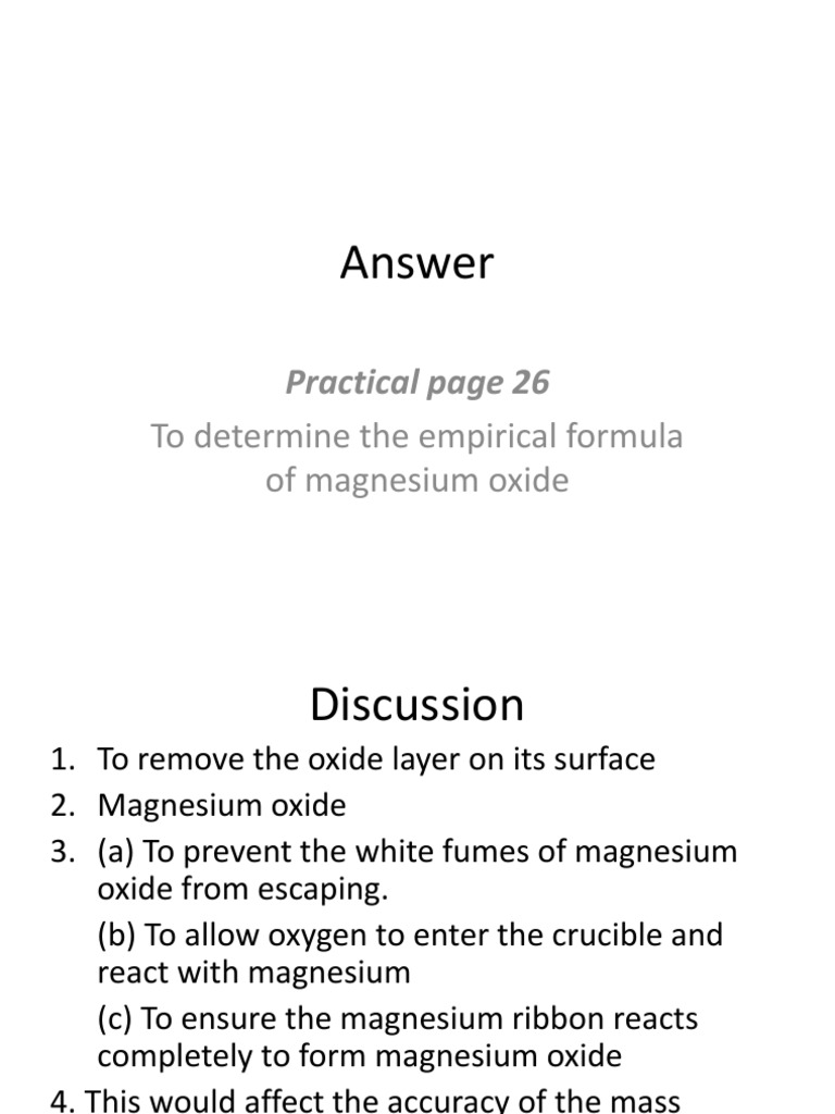 Empirical Formula of Magnesium Oxide | PDF | Science & Mathematics ...