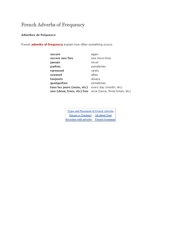 Adverbes de fréquence en français | PDF | Arts du langage et discipline ...