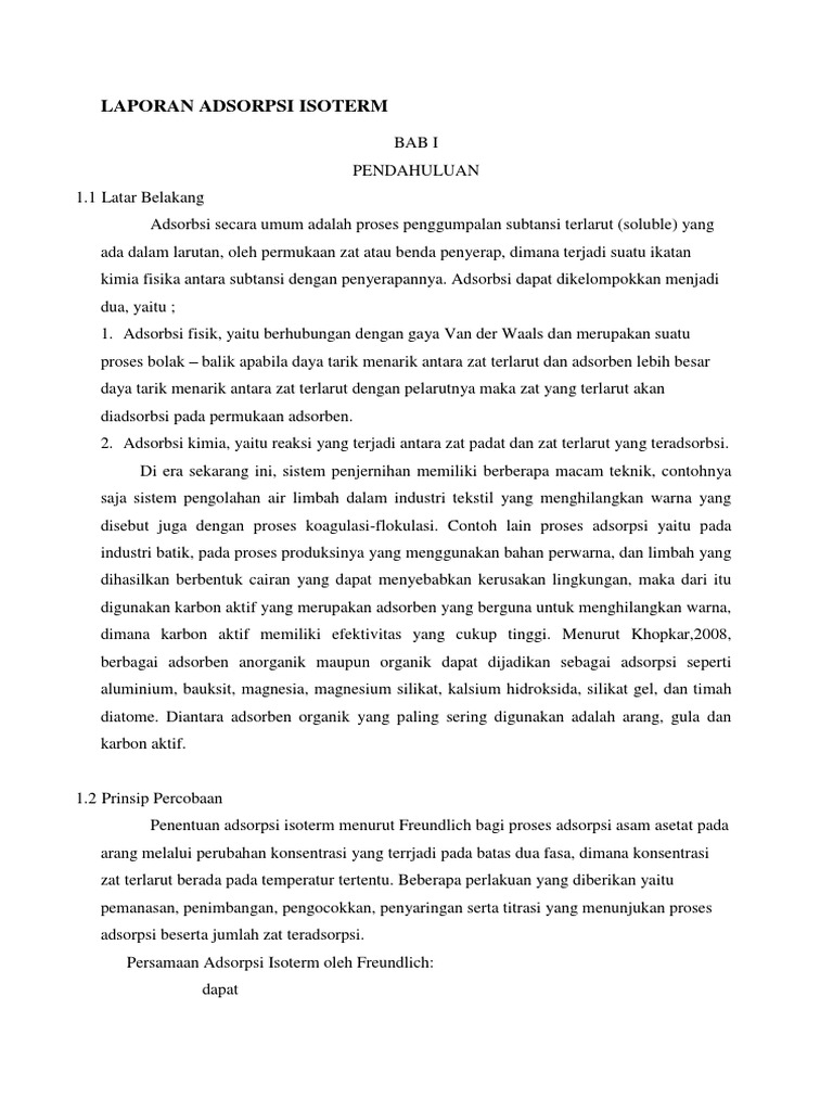 Adsorpsi Isoterm Asam Asetat pada Arang | PDF