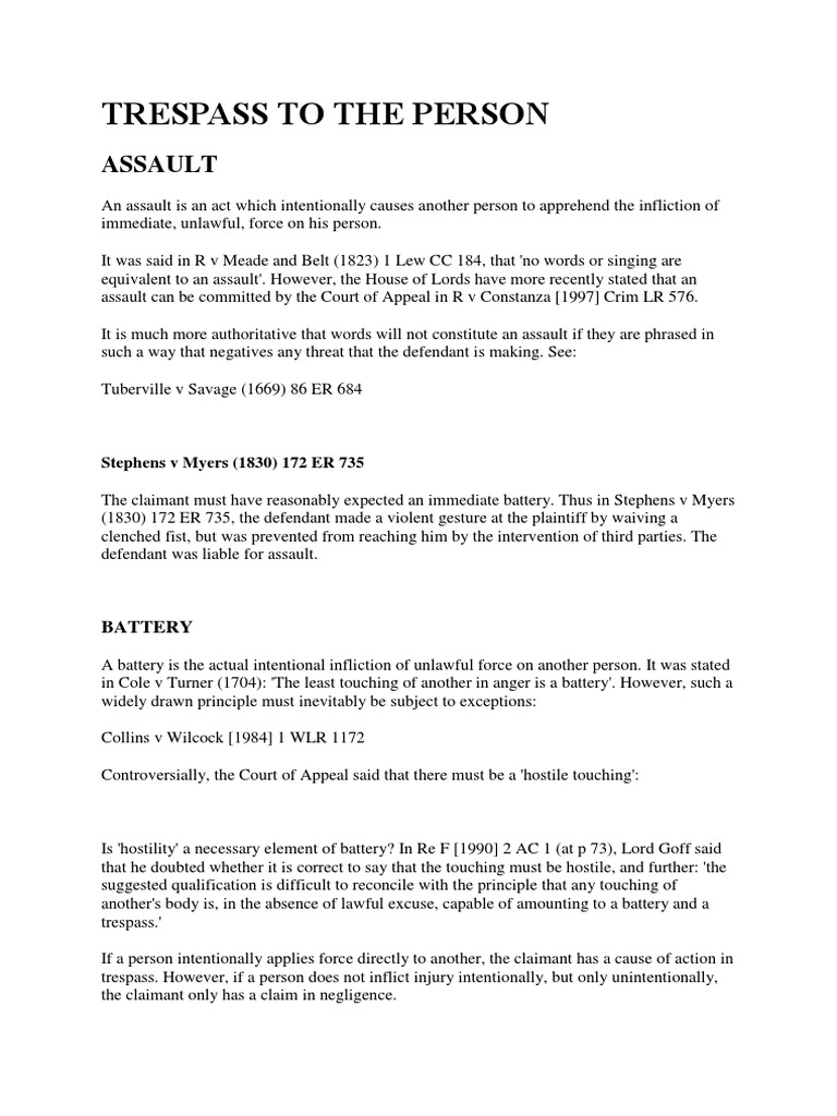 Trespass to the Person | Trespass | Informed Consent | Free 30-day ...