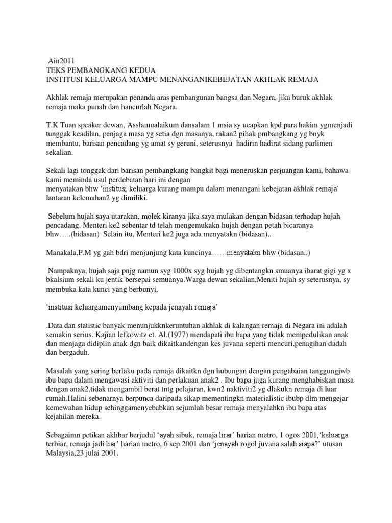 Contoh Teks Pembangkang Kedua | PDF
