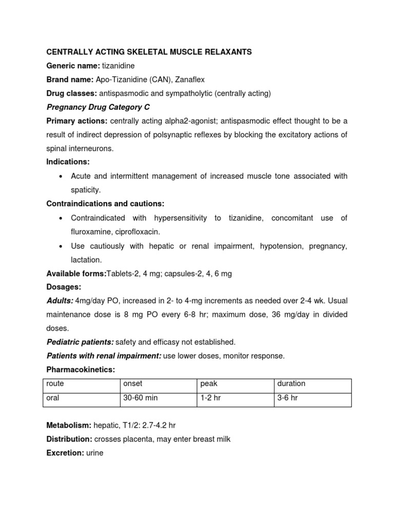 Generic Name Tizanidine | PDF | Drugs | Medical Specialties