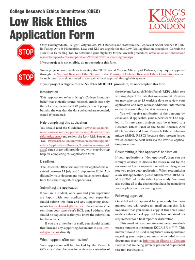Low Risk Research Ethics Application Form 2013/14 | Focus Group | Risk