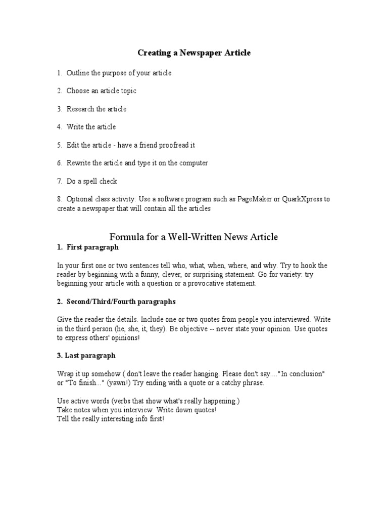Formula For A Well-Written News Article | PDF | Text | Publishing
