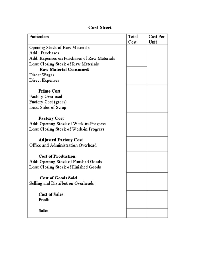 Cost Sheet | PDF | Cost Of Goods Sold | Business