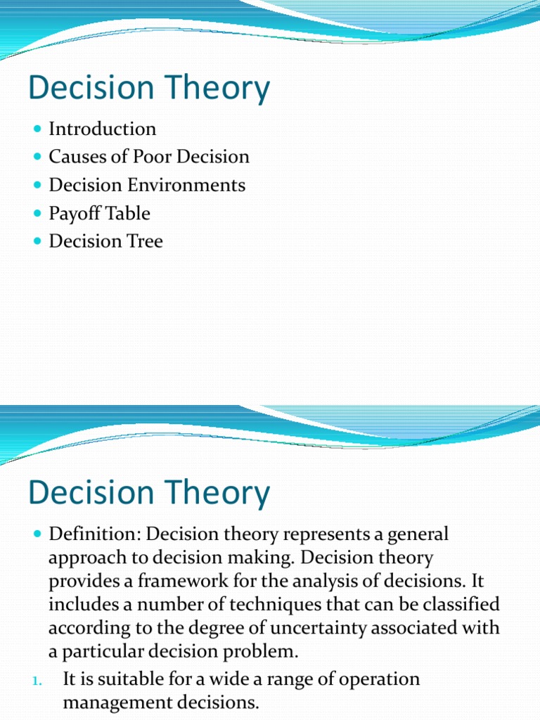 Decision Theory Pdf Economics Of Uncertainty Scientific Theories