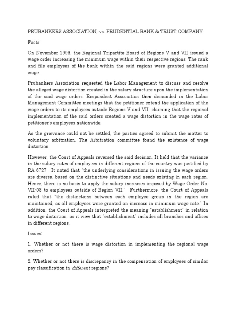Prubankers v. Prudential Bank | PDF | Wage | Employment