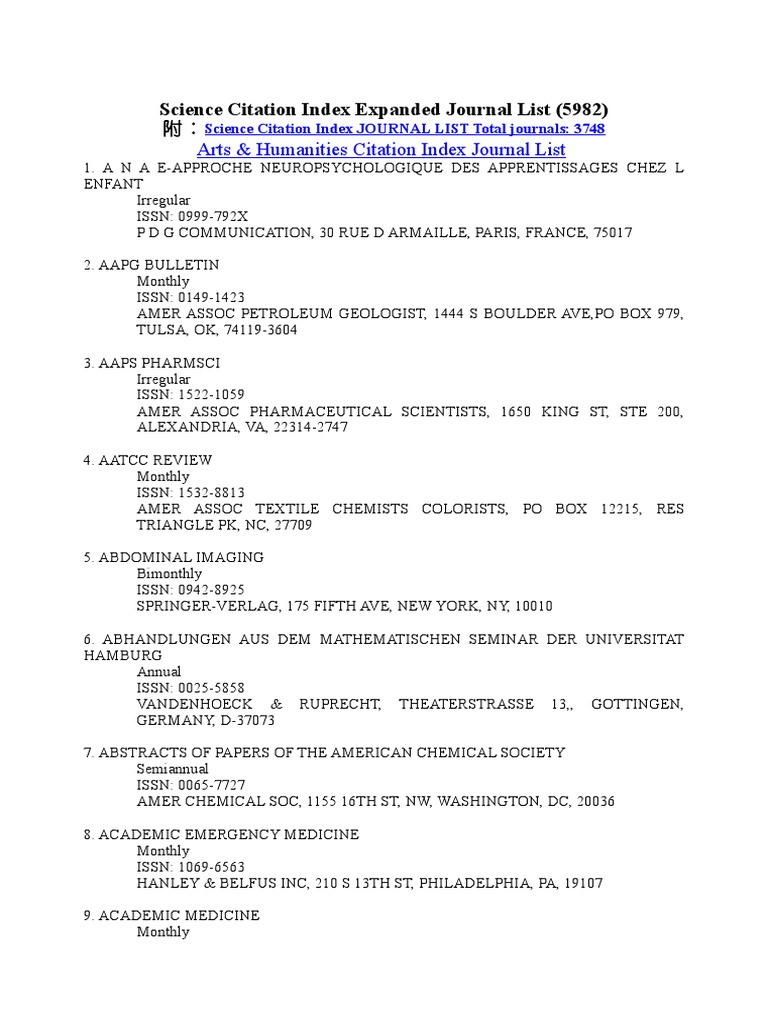 Science Citation Index Journal List | PDF | Publishing Companies ...