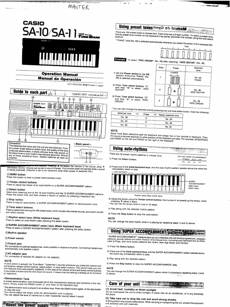 Casio Sa 11 Manual | PDF