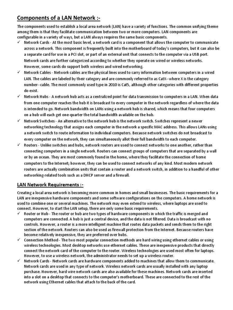 Essential LAN Components Explained | PDF | Computer Network | Network ...
