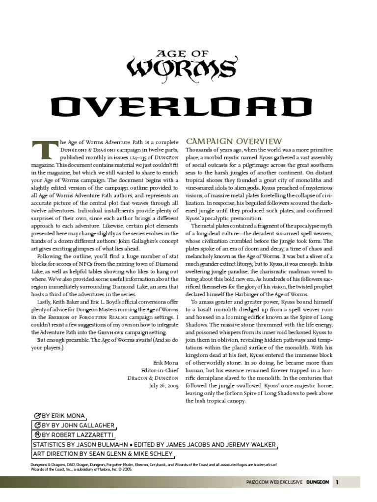 Age of Worms Overload | PDF | Fantasy Role Playing Games | Dungeons ...