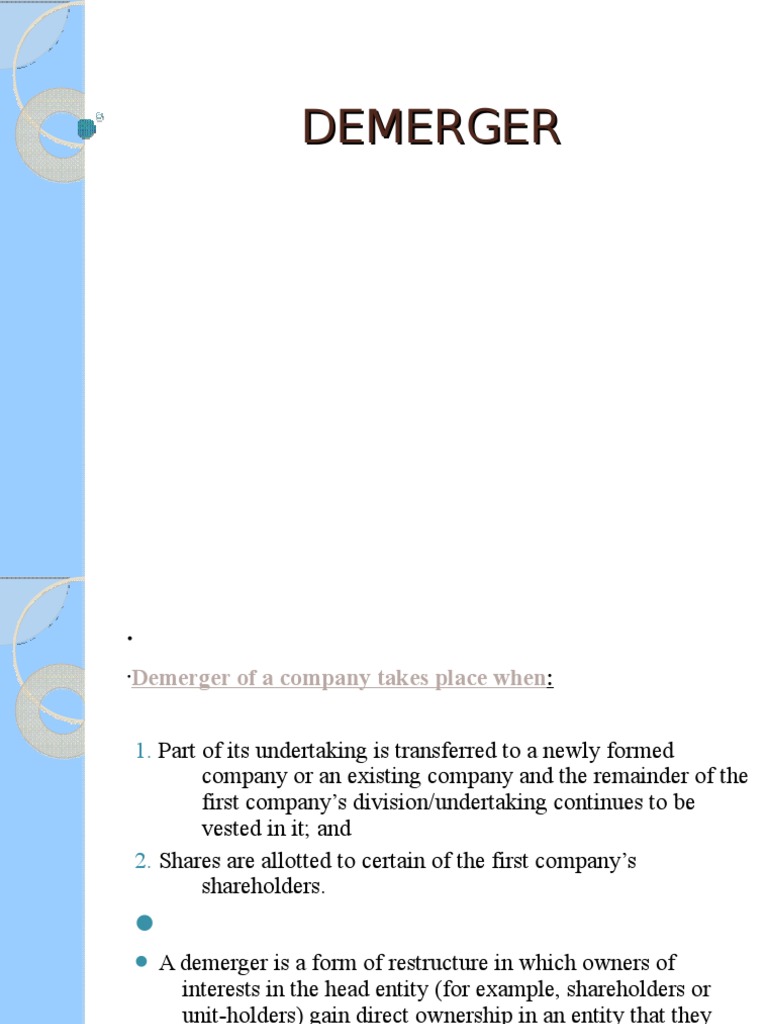 Demerger of A Company Takes Place When: 1. Part of | PDF | Subsidiary ...