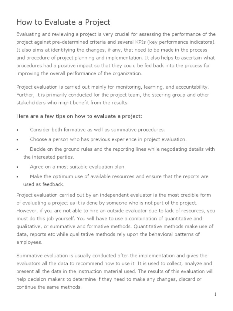 Project Evaluation Techniques and Tips | PDF | Evaluation | Learning